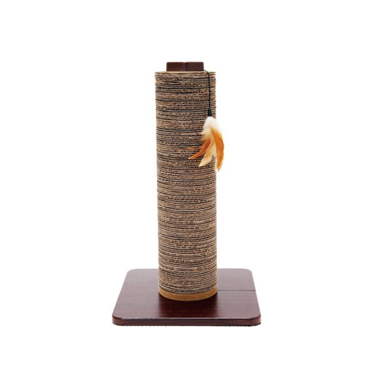 Solid Wood Vertical Cat Scratching Post with Interactive Feather Toy ...